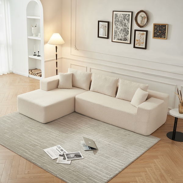 104.33 Sponge Sectional Sofa Couch for Living Room L Shaped Modern Lamb Modular High Density Sponge Floor Sofa Green