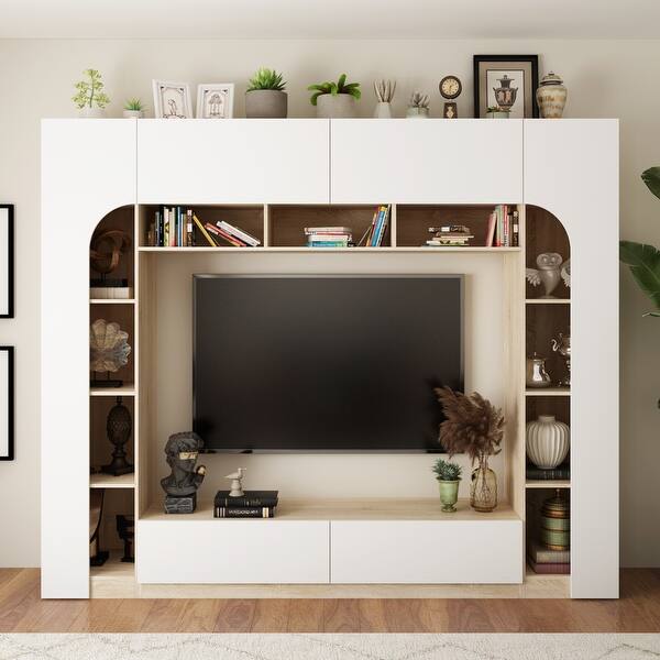 Modern Home Media Organizer: Expansive Oak & White Entertainment Unit ...