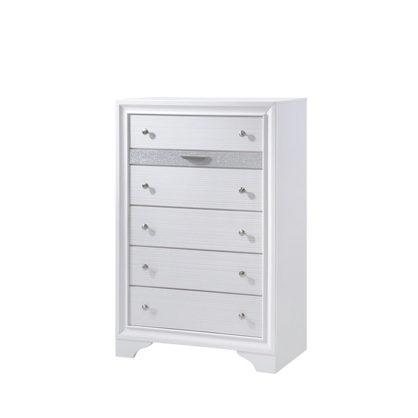 MUSEHOMEINC Solid Wood 5 Drawer Dresser-White Chest of Drawers with ...