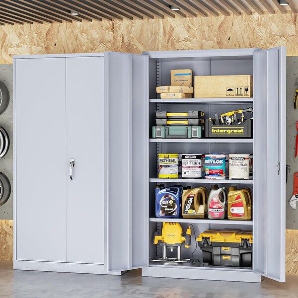 71 inch Tall Metal Locker Garage Storage Cabinet with Locking Doors and Adjustable Shelves for Office Garage Home Pantry