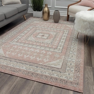 Magnolia Pink Vintage Transitional Area Rug - Bed Bath & Beyond - 26439258