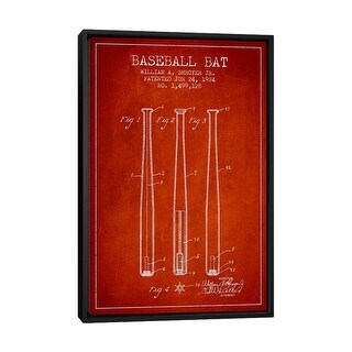 iCanvas "Baseball Bat Red Patent Blueprint" by Aged Pixel Framed Canvas ...