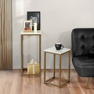Set Of 2 End Table Set, Square Side Tables, Marble & Gold - Bed Bath ...