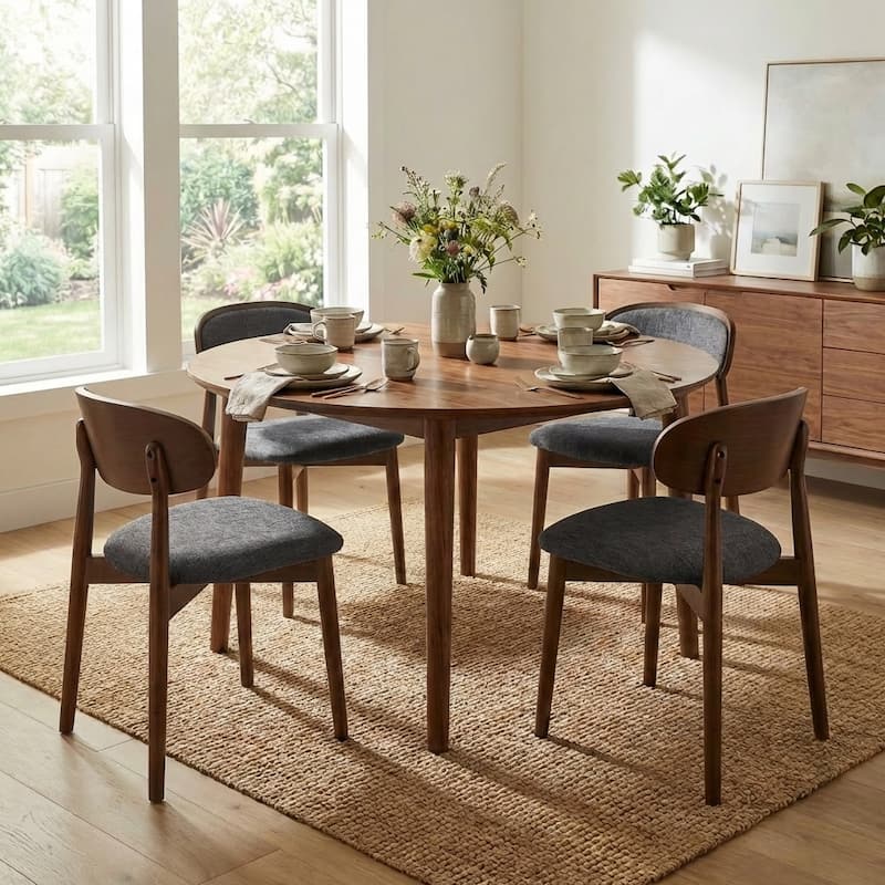 SEYNAR Set of 4 Mid-Century Modern Chenille Dining Chairs with Solid ...