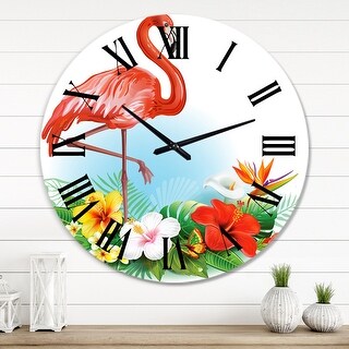 Designart 'Arrangement with Tropical Flowers and Flamingo' Traditional ...