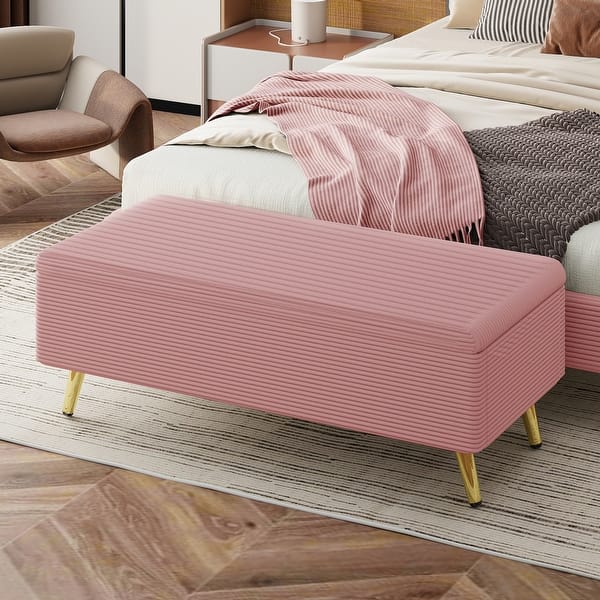 Modern Corduroy Upholstered Storage Bench with Metal Legs - On Sale ...