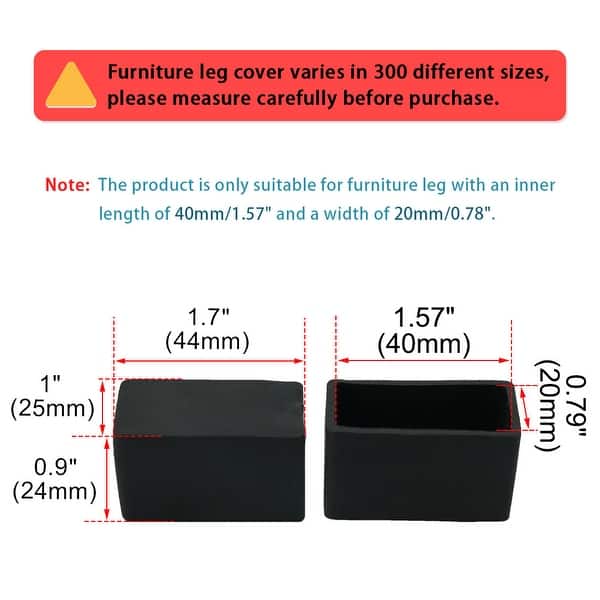 Table Leg Rubber Rectangle Shape Foot Covers Black 40 x 20mm 40pcs - 1. ...