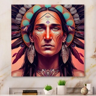 Designart 'Colorful Native American Man I' Native American Man Portrait ...