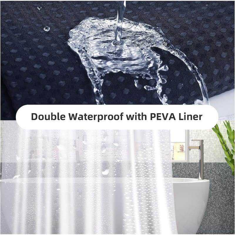 3 in 1 Waterproof Waffle Weave Shower Curtain Set, 72x84, Heavy Duty ...