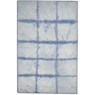 One of a Kind Hand-Tufted Modern 5' x 8' Abstract Wool Blue Rug - 5' x ...