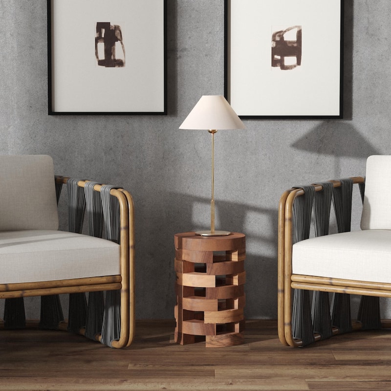 Lorena Round Drum Accent Table – Solid Plantation Teak Open-Slat Design ...