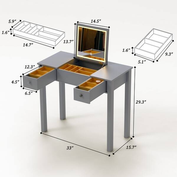 Modern LED Lighted Vanity Table with Flip-Top Mirror and 2 Drawers ...