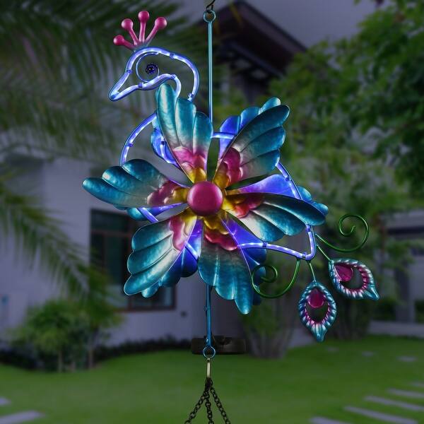 Exhart Solar Double Spinner Metal Peacock Wind Chime, 14 by 42 Inches ...