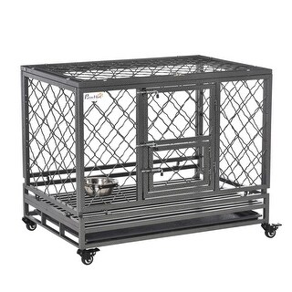 36.5" Heavy Duty Dog Cage with Top and Front Access, Slide-Out Tray ...