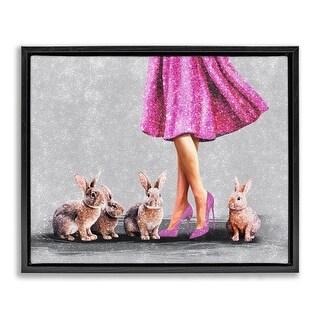 Stupell Chic Woman with Rabbits Framed Floater Canvas Wall Art Design ...
