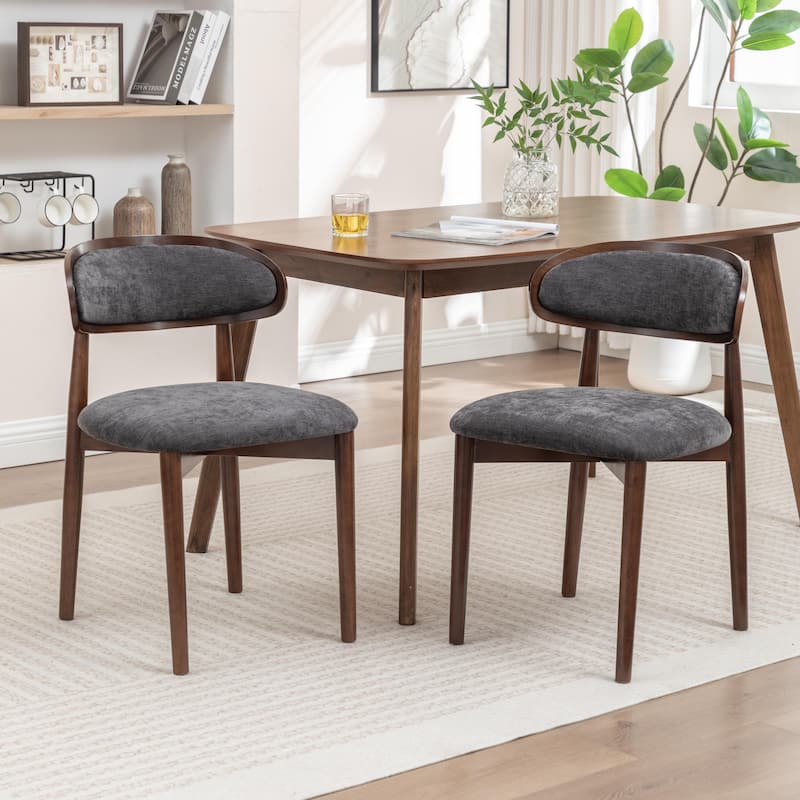 SEYNAR Set of 4 Mid-Century Modern Chenille Dining Chairs with Solid ...