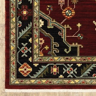 HomeRoots 12' Red And Black Oriental Power Loom Runner Rug With Fringe ...