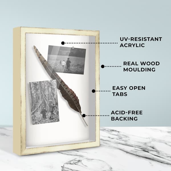 26x36 Shadow Box Frame White | 1.125 inches Deep Real Wood Distressed ...