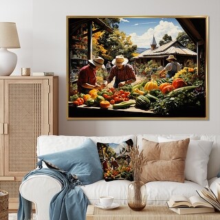 Designart "Farmers Food Market Pointillism" Vegetables Framed Canvas ...