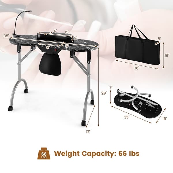 Costway Folding Manicure Table Portable Nail Desk with Dust Collector ...