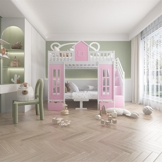 Full Over Full Bunk Bed Changeable Table Turn into Upper Bed Down Desk ...