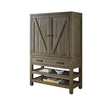 Cher 70 Inch Tall Wood Plank Bar Cabinet, Stemware Storage, Taupe Gray ...