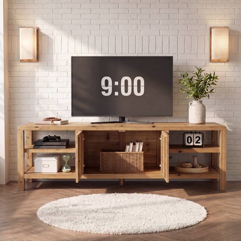 70.9-Inch Solid Wood TV Stand, Entertainment Center with Storage for ...