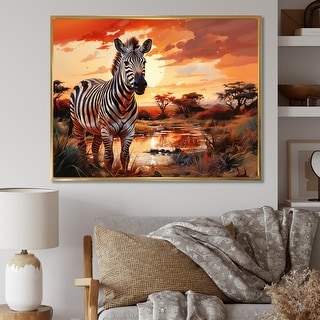 Designart "Zebra Walking In Africa I" Animals Zebra Framed Canvas Wall ...