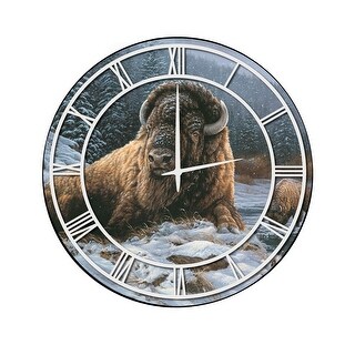 Wall Clock with Full Coverage Art - Spirit of the Wild (Bison) - White ...