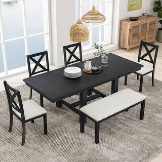 Wood Black Dining Set Extendable Dining Table with 4 Dining Chairs ...