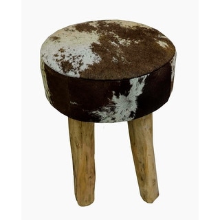 Round Stool AMA in Brown & White Cow Hide with Wood Legs - Bed Bath ...