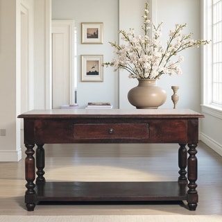 33.46" Solid Mango Wood Console Table with Turned Legs, 2 Drawers ...