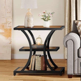 Industrial Side Table with Geometric Metal Design - Bed Bath & Beyond ...