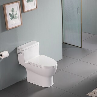 Sleek One Piece Toilet - Left Side Flush, Elongated, Ceramic, Floor ...