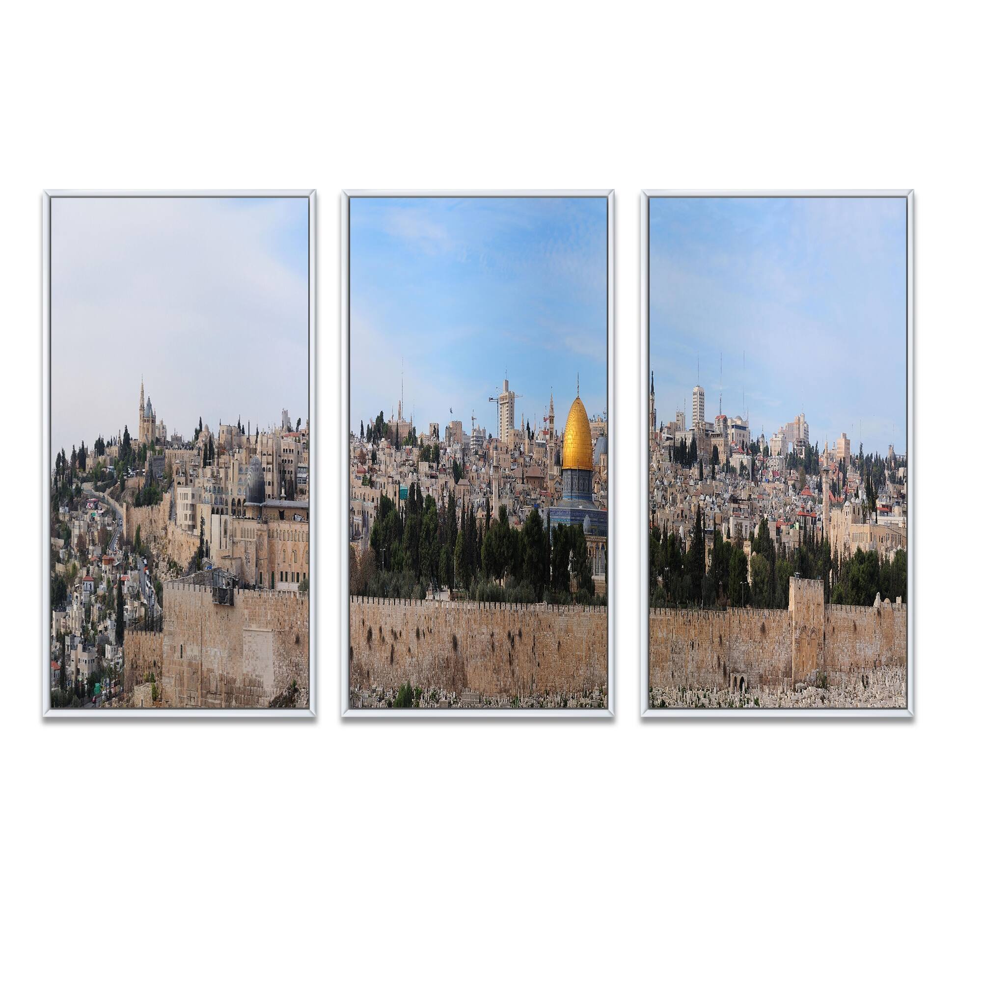 Designart "Jerusalem Cityscape Panorama" Cityscape Framed Wall Art Set ...