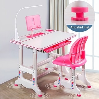 Height Adjustable Study Desk And Chair Set With Tilted Desktop And ...