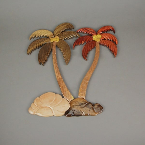 Tropical Palm Trees Hand Crafted Intarsia Wood Art Wall Hanging - Bed ...