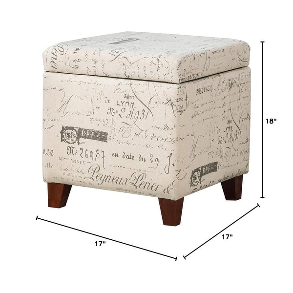 Fabric Script Pattern Cube Storage Footstool, Hinged Lid, Solid Wood ...