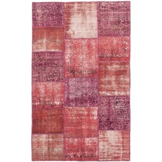 ECARPETGALLERY Hand-knotted Color Patchwork Burgundy Wool Rug - 5'1 x 8 ...