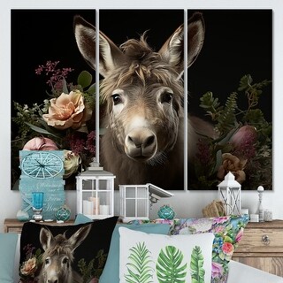 Designart "Medieval Rural Donkey Caricature I" Donkey Canvas Set of 3 ...