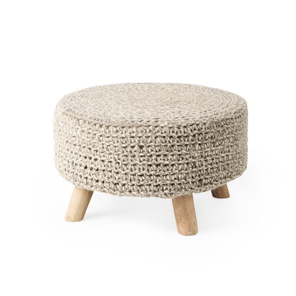Bina Wool With Brown Wood Legs Stool - Bed Bath & Beyond - 37639750