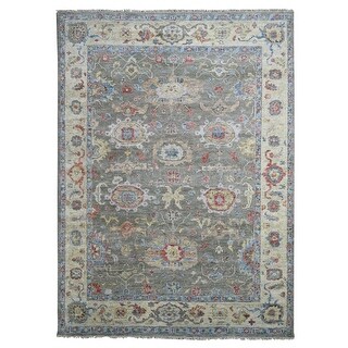 Shahbanu Rugs Moist Gray, Soft Wool Hand Knotted, Ushak Design, Supple ...