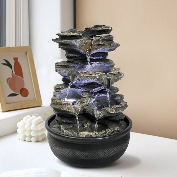 15.7in 4-Tier Cascading Rock Falls Tabletop Water Fountain w/LED Light ...