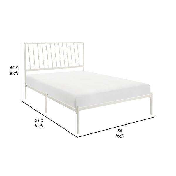 Angie Full Platform Metal Bed, Subtly Angled Slats on Headboard, White ...