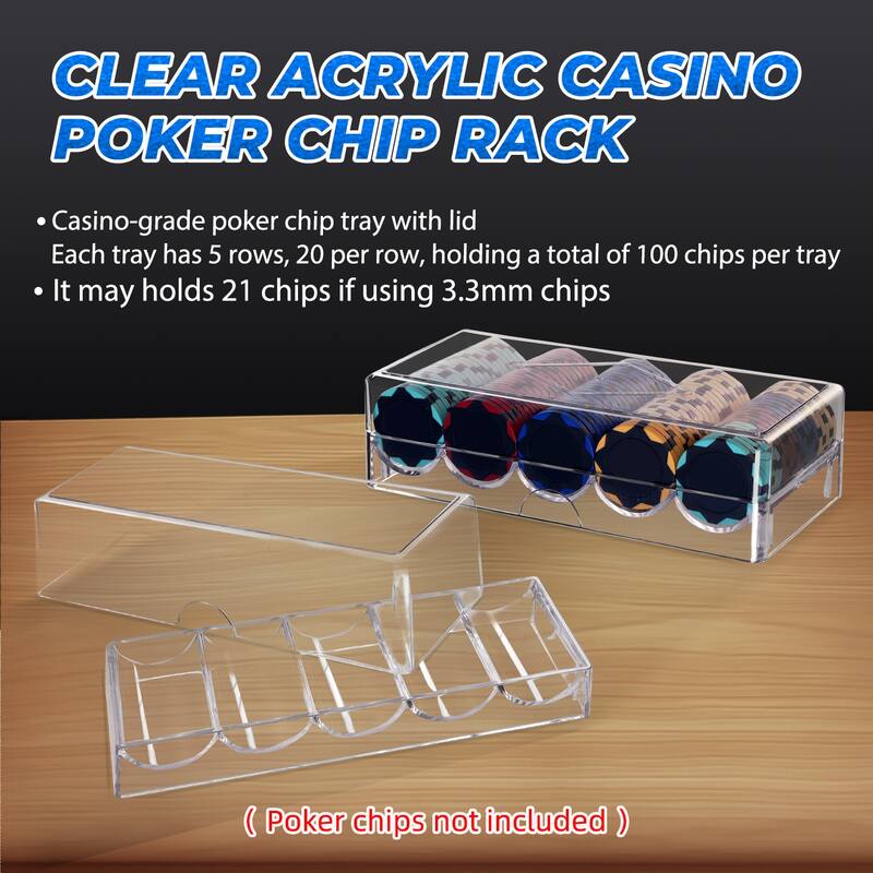 GSE™ 5-Pack Acrylic Poker Chip Tray with Cover. 100ct Casino Poker Chip ...