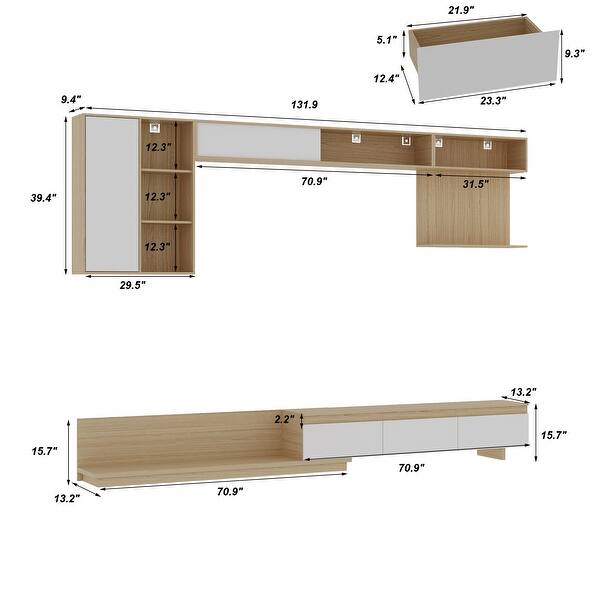 Oak White Media Unit Sleek Sliding TV Stand with Concealed Storage ...