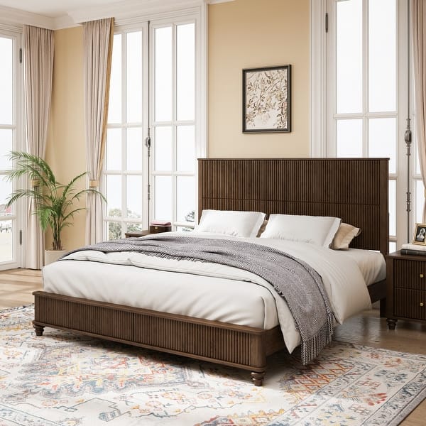 GDFStudio - Harrison Sturdy Solid Wood Bed Frame with Tall Headboard for Elegant Bedrooms - Bed ...