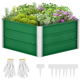 39in. Green Metal Raised Planting Boxes with Install Gloves, Elevated ...
