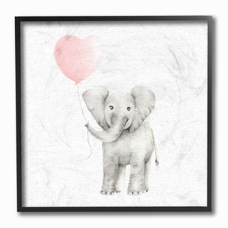 Stupell Baby Elephant Heart Balloon Linen Look Framed Giclee Texture ...