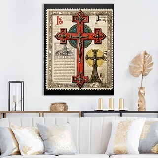 Designart "Sacred Cross Retro Red Illustration" Christianism Canvas Art ...